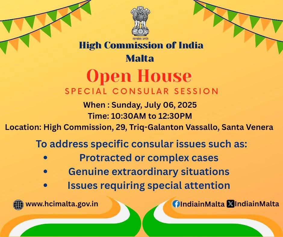 Join the Special Consular Open House by HCI on 6th July in Malta ...